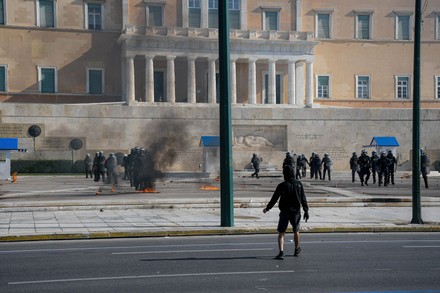 Protester Stands Front Greek Parliament After Editorial Stock Photo ...