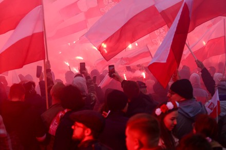 People March Flags During Celebration On Editorial Stock Photo - Stock ...