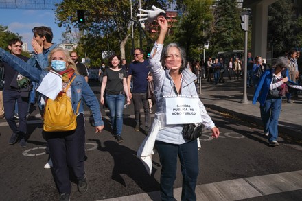 Protesters March On Street During Demonstration Editorial Stock Photo ...
