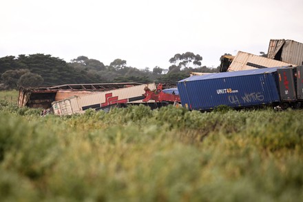 Dozens Shipping Containers Were Thrown Tracks Editorial Stock Photo ...