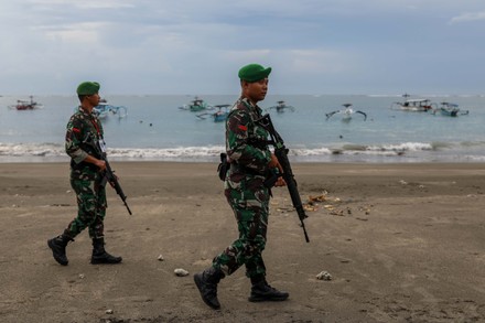 Indonesian Army Personnel Patrol Beach Near Editorial Stock Photo ...