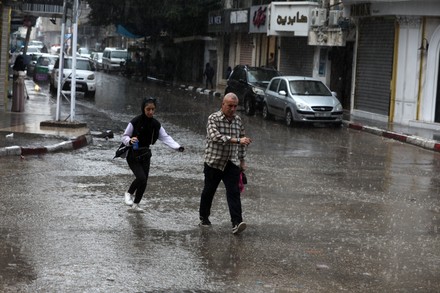 Palestinians Walk Under Heavy Rain Gaza Editorial Stock Photo - Stock ...