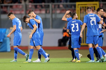 Greece Soccer Players Celebrate Scoring During Editorial Stock Photo ...