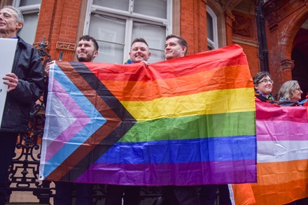 Protesters Hold Pride Flag During Demonstration Editorial Stock Photo ...