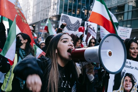 Young Woman Shouts Into Loudspeaker During Editorial Stock Photo ...