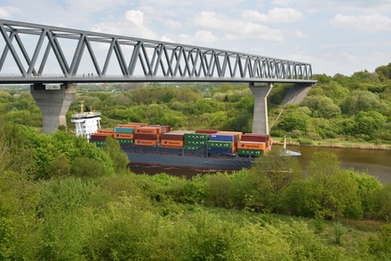 Container Ship Under Bridge Gruenental Schleswigholstein Editorial ...