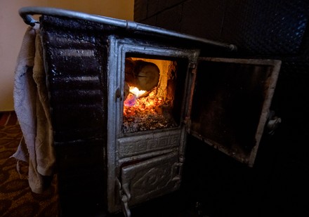 Old Urss Stove Filled Firewood Heat Editorial Stock Photo - Stock Image ...