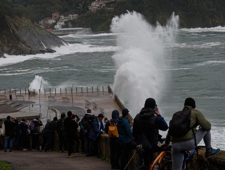 Big Waves Lash San Sebastians Paseo Editorial Stock Photo - Stock Image ...