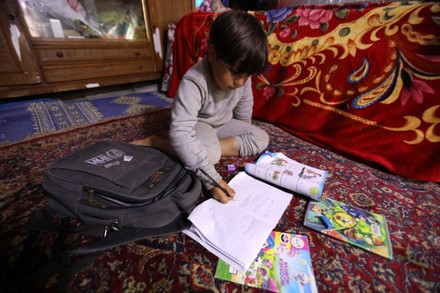 Iraqi Displaced Child Writes His Homework Editorial Stock Photo - Stock ...