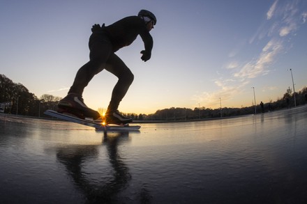 Skating Enthusiasts On Natural Ice Rink Editorial Stock Photo - Stock ...