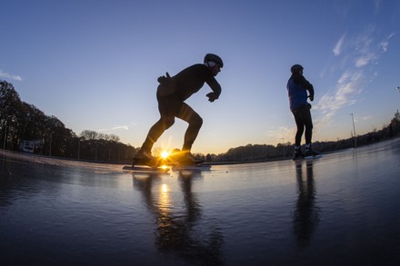 Skating Enthusiasts On Natural Ice Rink Editorial Stock Photo - Stock ...