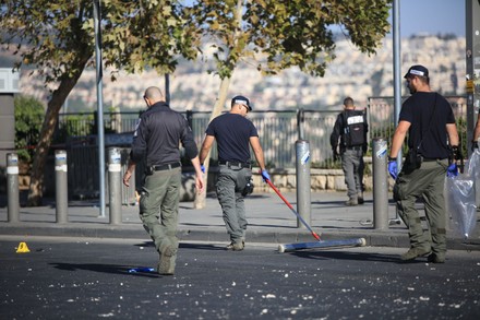 Israeli Police Inspect Scene Explosion Bus Editorial Stock Photo ...