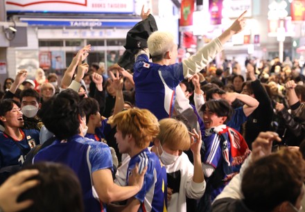 Japanese Football Fans Celebrate Japans Victory Editorial Stock Photo ...
