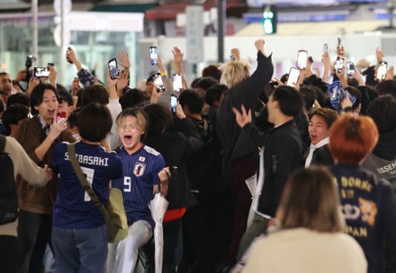 Japanese Football Fans Celebrate Japans Victory Editorial Stock Photo ...