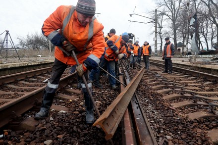 Railway Workers Repair Tracks Damaged By Editorial Stock Photo - Stock ...