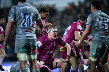Aidon Davis Exeter Chiefs Celebrates Scoring Editorial Stock Photo ...