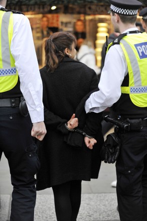 Woman Wearing Black Coat Detained By Editorial Stock Photo - Stock ...