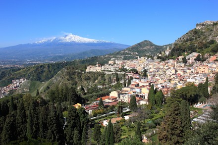 Taormina View City Volcano Etna Ancient Editorial Stock Photo - Stock ...