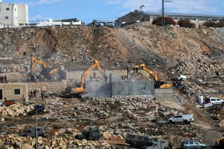 Excavators Israeli Army Demolish Two Palestinian Editorial Stock Photo ...