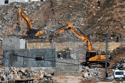 Excavators Israeli Army Demolish Two Palestinian Editorial Stock Photo ...