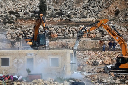 Excavators Israeli Army Demolish Two Palestinian Editorial Stock Photo ...