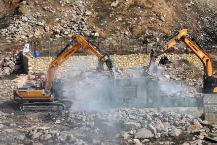 Excavators Israeli Army Demolish Two Palestinian Editorial Stock Photo ...
