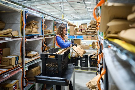 Packages On Conveyor Belts Amazon Delivery Editorial Stock Photo ...