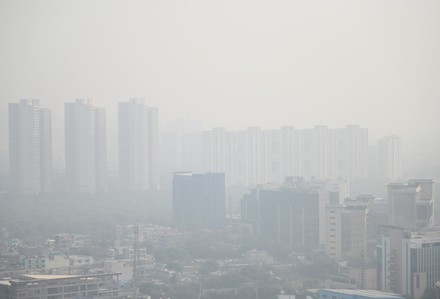 View Skyscrapers Engulfed Dense Smog Amid Editorial Stock Photo - Stock ...