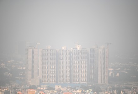 View Skyscrapers Engulfed Dense Smog Amid Editorial Stock Photo - Stock ...