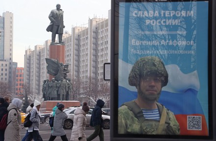 People Walk Near Billboard Depicting Russian Editorial Stock Photo ...