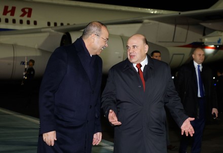 Russian Prime Minister Mikhail Mishustin R Editorial Stock Photo ...
