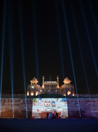 G20 Logo Being Lit Red Fort Editorial Stock Photo - Stock Image ...