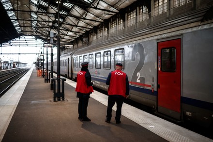 Sncf Assistance Employees Stand On Platform Editorial Stock Photo ...