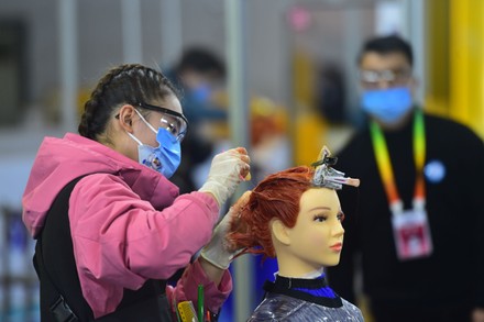 Contestant Participates Hairdressing Contest During First Editorial ...