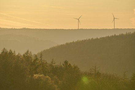 Landscape Forest Wind Turbines Sunset Spring Editorial Stock Photo ...