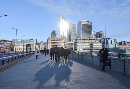 People Walk Across London Bridge Past Editorial Stock Photo - Stock ...