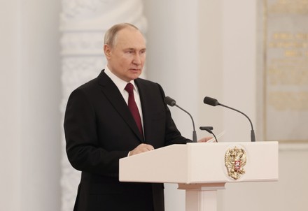 Russian President Vladimir Putin Delivers Speech Editorial Stock Photo ...