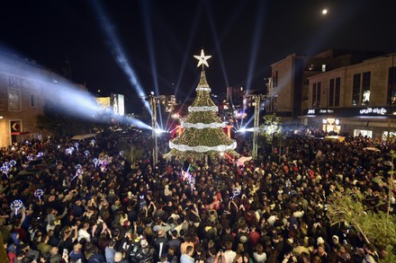 People Gather Around Giant Christmas Tree Editorial Stock Photo - Stock ...