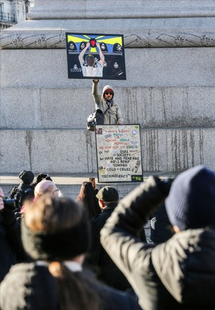 Protester Holds Placards Front Assembled Crowd Editorial Stock Photo ...