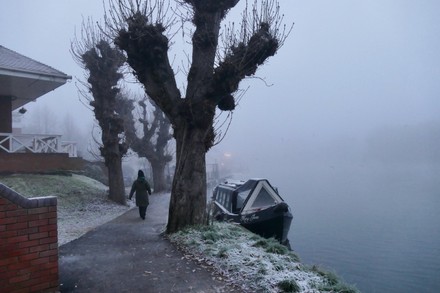 Freezing Fog Along Riverside First Light Editorial Stock Photo - Stock ...
