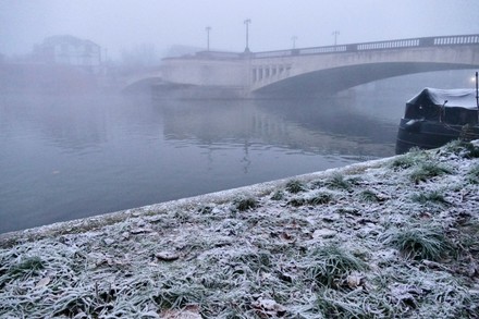 Freezing Fog Along Riverside First Light Editorial Stock Photo - Stock ...
