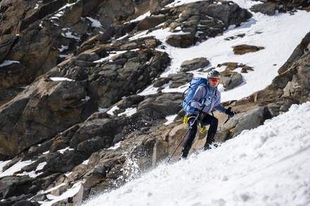 Ski Tourers Descending Steep Slope Mountains Editorial Stock Photo ...
