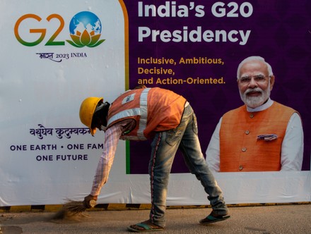 Laborer Works Front G20 Poster On Editorial Stock Photo - Stock Image ...