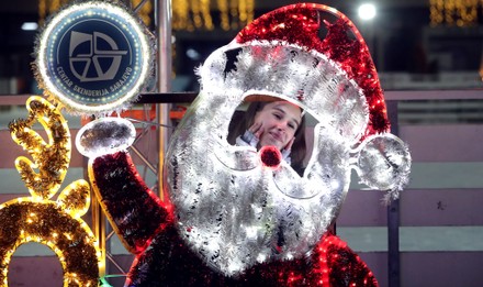 Girl Behind Santa Claus Decoration Looks Editorial Stock Photo - Stock ...