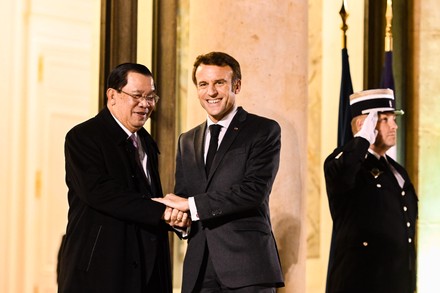 Emmanuel Macron Shakes Hand Mr Hun Editorial Stock Photo - Stock Image ...