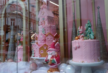 Christmas Themed Cakes Pink On Display Editorial Stock Photo - Stock ...