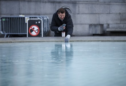 Man Attempts Break Ice Covering Fountains Editorial Stock Photo - Stock ...