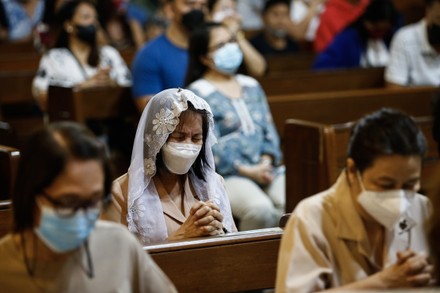 Catholics Pray Inside Church Attend Dawn Editorial Stock Photo - Stock ...