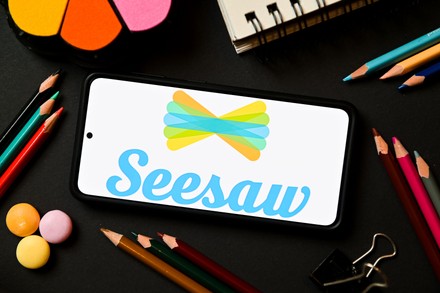 This Photo Illustration Seesaw Logo Seen Editorial Stock Photo - Stock ...