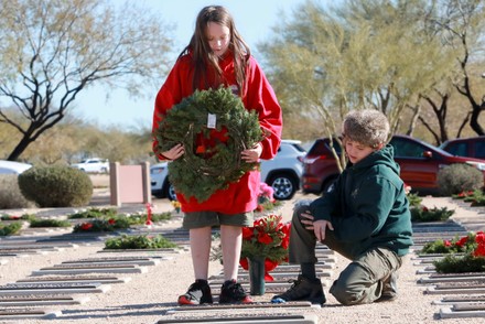 Children Lay Wreath Headstone During Annual Editorial Stock Photo ...